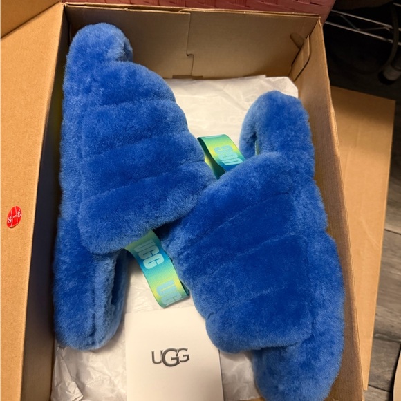 UGG | Shoes | Ugg Vibrant Blue Fluffy Slides | Poshmark
